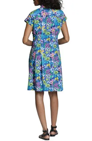 APNY Floral Print Belted A-line Dress - Blue Multi