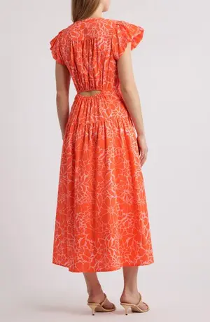 Wit & Wisdom Floral Cotton Blend Midi Dress - Pink/ Papaya Punch