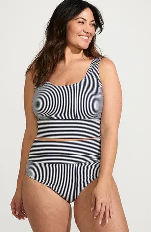 LANDS' END Tankini Swimsuit Set - Deep Sea Navy Mini Stripe