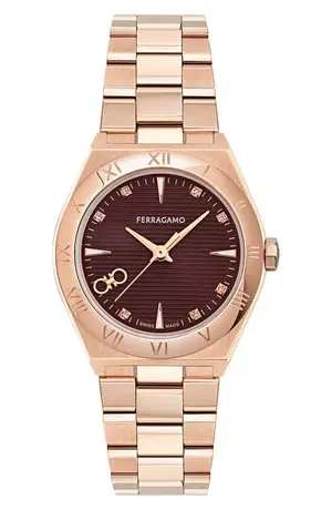 FERRAGAMO Vega Diamond Bracelet Watch - Ip Rose Gold