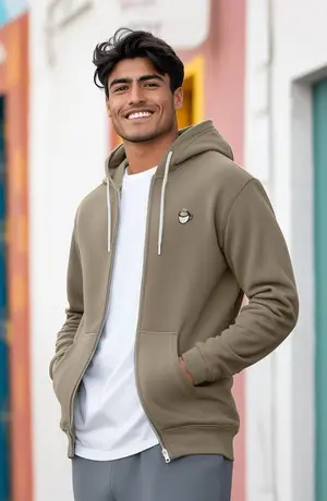 DALIX Cappuccino Zip Hoodie - Heather Stone