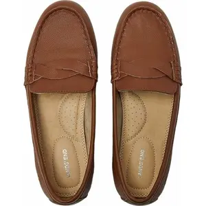 LANDS' END Comfort Leather Slip-on Loafers - Cognac