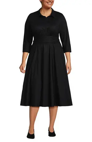 LANDS' END Lands' End Poplin Midi Wrap Front Dress Black