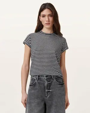 ALLSAINTS Anna Striped Crew Neck T-shirt - Chalk/ink