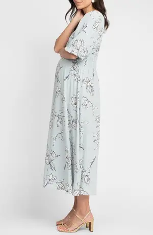 Seraphine Floral Smocked Waist Midi Maternity Dress
