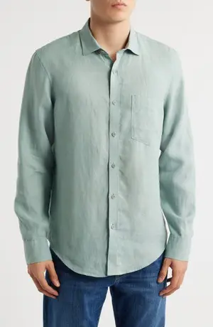 Nordstrom Linen Button-up Shirt Grey Blue