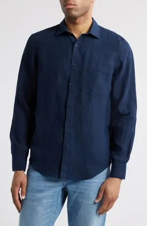 Nordstrom Linen Button-up Shirt Navy Blazer