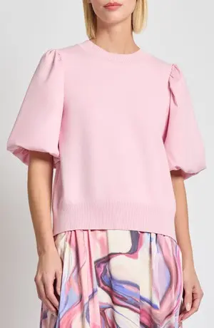 Misook Heritage Fit Mixed Media Puff Sleeve Top