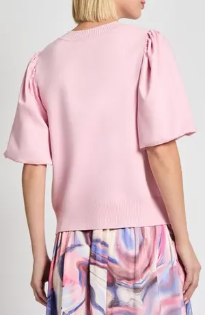 Misook Heritage Fit Mixed Media Puff Sleeve Top