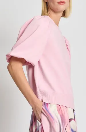 Misook Heritage Fit Mixed Media Puff Sleeve Top