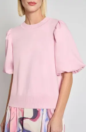 Misook Heritage Fit Mixed Media Puff Sleeve Top