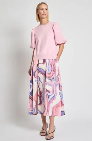Misook Heritage Fit Mixed Media Puff Sleeve Top