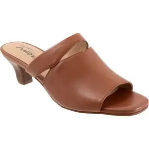 Trotters Ninette Leather Kitten Heel Slide Sandals - Luggage