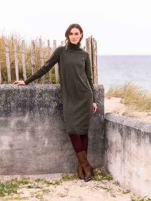 CELTIC & CO. Supersoft Midi Turtleneck Dress - Olive