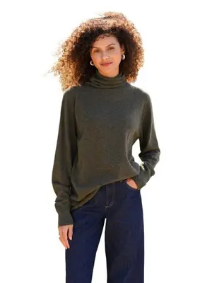 CELTIC & CO. Geelong Wool Slouchy Turtleneck Sweater - Olive