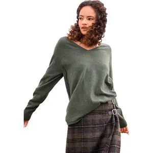 CELTIC & CO. Geelong Wool Slouch V-neck Sweater - Moss