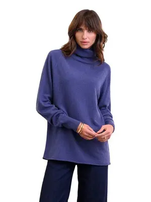 CELTIC & CO. Geelong Wool Slouch Turtleneck Sweater - Indigo