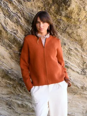 CELTIC & CO. Zip Through Merino Wool Jacket - Burnt Orange