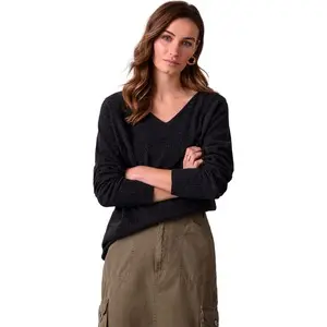 CELTIC & CO. Geelong Wool Slouch V-neck Sweater - Charcoal