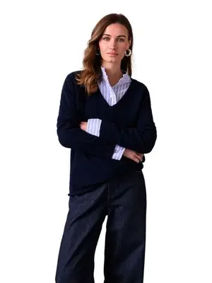 CELTIC & CO. Geelong Wool Slouch V-neck Sweater - Dark Navy