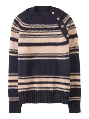 CELTIC & CO. Pure Wool Striped Button Neck Sweater