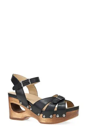 Dansko Alanna Ankle Strap Platform Wedge Sandal - Black Calf