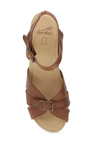 Dansko Alanna Ankle Strap Platform Wedge Sandal - Tan Calf