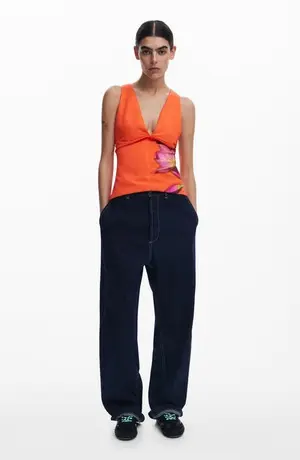 Desigual Floral Deep V-neck Tank
