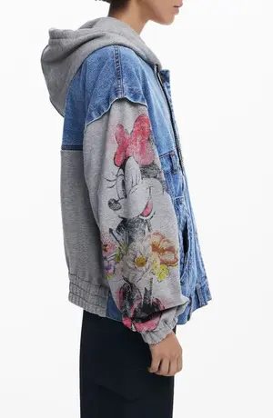 Desigual Mickey Mouse Hooded Denim Trucker Jacket
