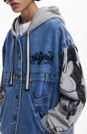 Desigual Mickey Mouse Hooded Denim Trucker Jacket