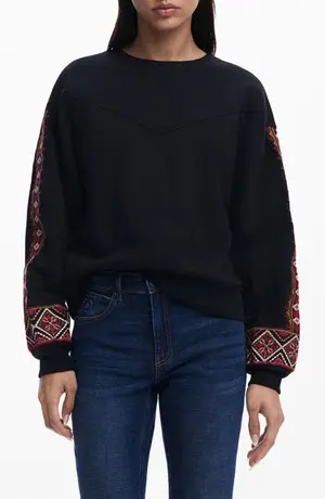 Desigual Embroidered Sleeve Sweatshirt