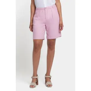 NYDJ Relaxed Pleated Linen Blend Shorts - Pink Nectar