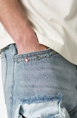 Mnml Distressed Denim Shorts - Light Blue
