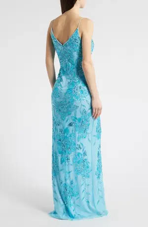 JUMP APPAREL Beaded Sequin Sleeveless Gown