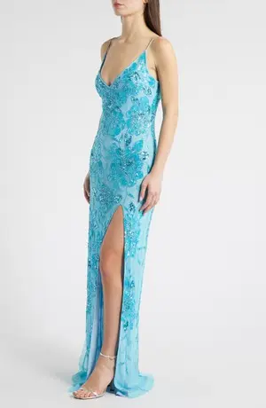 JUMP APPAREL Beaded Sequin Sleeveless Gown