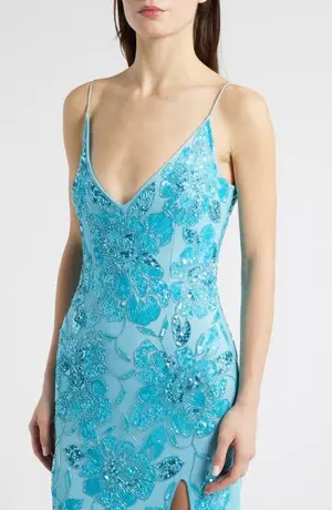 JUMP APPAREL Beaded Sequin Sleeveless Gown