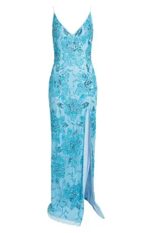 JUMP APPAREL Beaded Sequin Sleeveless Gown