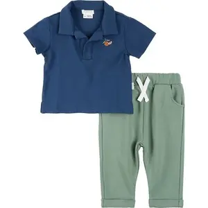 PETIT LEM Cotton Polo And Drawstring Pants Set - Dark Blue
