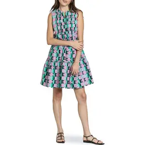APNY Pintuck Sleeveless Cotton Dress - Purple Multi