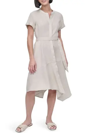 Dkny Asymmetric Linen Shirtdress - Natural | Editorialist