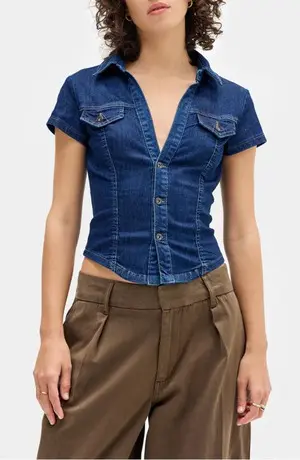 BDG URBAN OUTFITTERS Denim Short Sleeve Shirt - Blue
