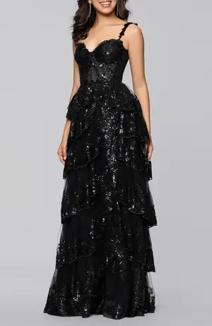 BLONDIE NITES Sequin Ballgown - Black