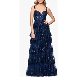 BLONDIE NITES Sequin Ballgown - Navy