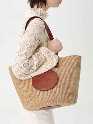 Chloé Raffia Tote Bag With Leather Straps - Beige