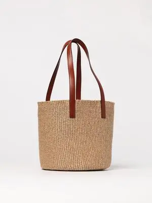 Chloé Raffia Tote Bag With Leather Straps - Beige