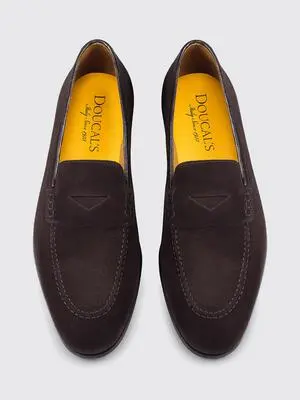 DOUCAL'S Suede Loafers With Saddle Strap - Earth
