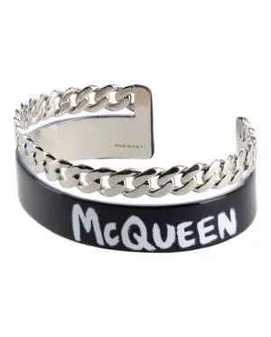 Alexander McQueen Graffiti Open Cuff Bracelet - Black White