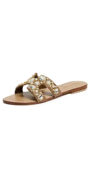 Mystique Embellished Slides - Camel/clear