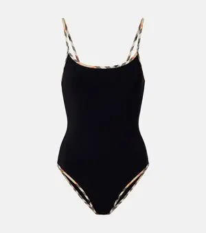 Burberry Checked Trim One-piece Swimsuit - Black