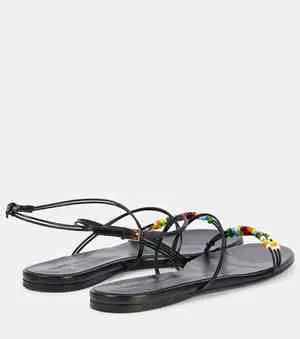Khaite Loop Beaded Leather Sandals - Black